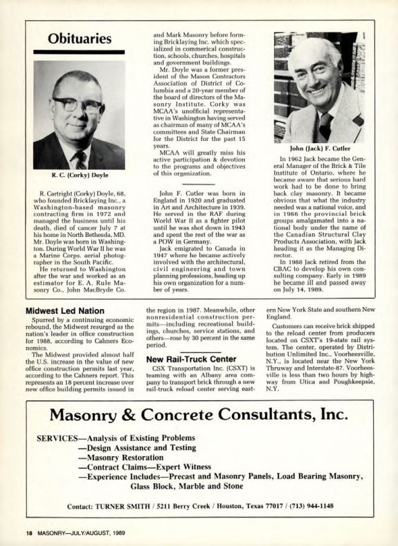 Masonry Magazine August 1989 Page. 18